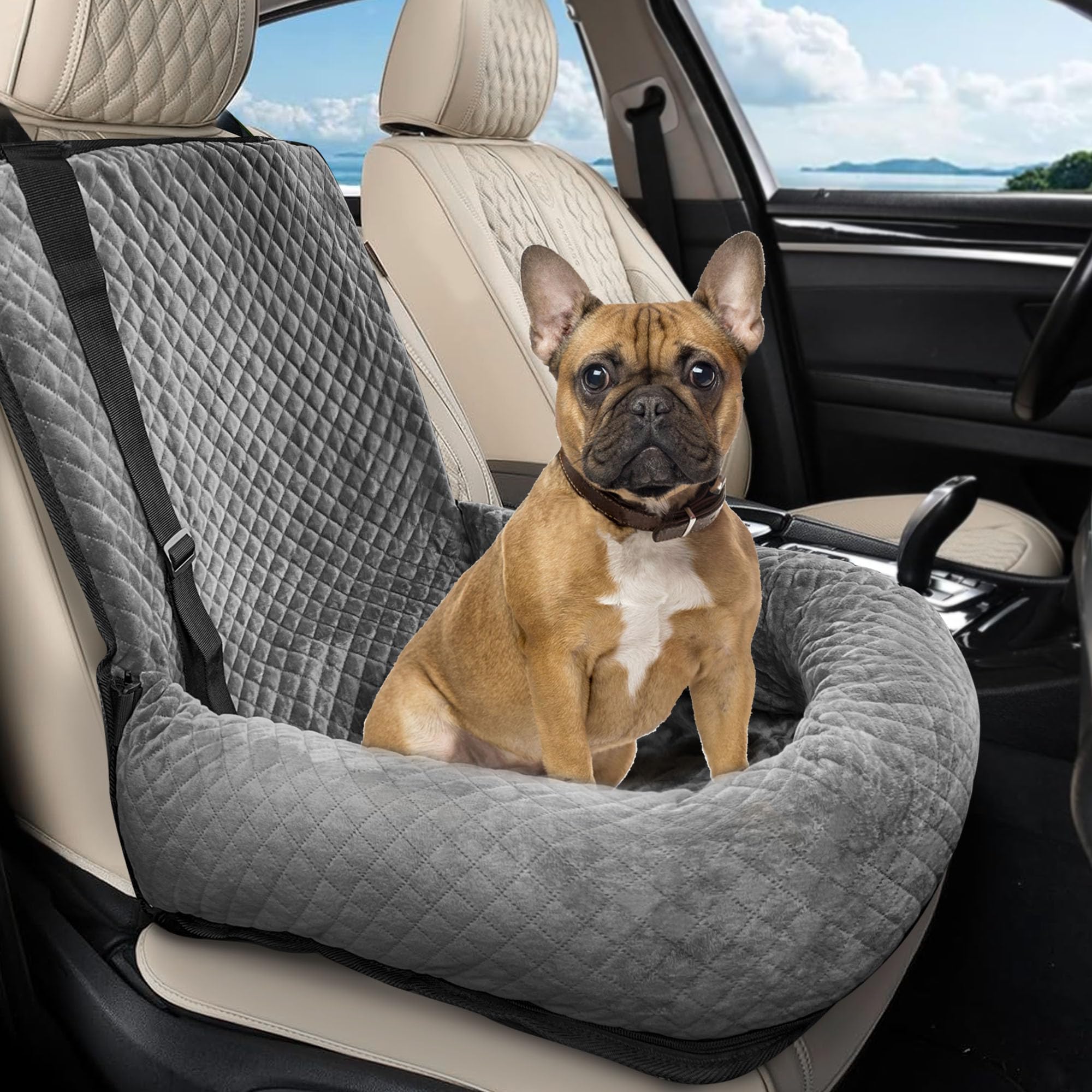 Sephyroth Dog Car Seat for Small/Medium Dogs,Dog Car Bed Washable Pet Travel Safety Car Seat,Super Soft Safe Removable Puppy Car Seat,Fits for All Cars(Gray)