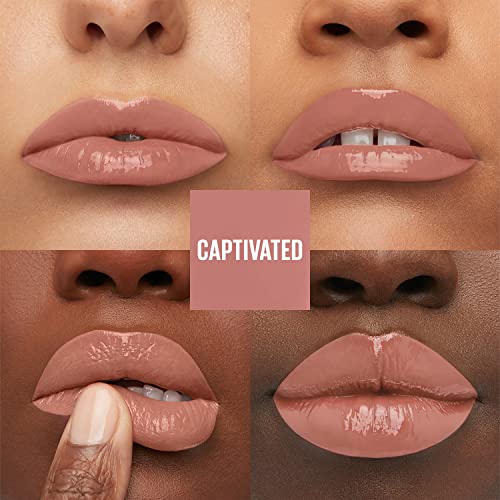 Maybelline Super Stay Vinyl Ink Longwear No-Budge Liquid Lipcolor Makeup, Highly Pigmented Color and Instant Shine, Captivated, Pink Lipstick, 0.14 fl oz, 1 Count