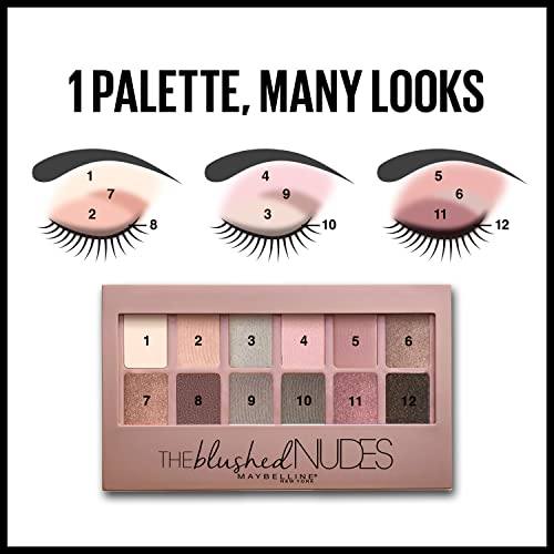Maybelline The Blushed Nudes Eyeshadow Palette, Includes 12 Pigmented Shades and 2 Double Ended Eye Makeup Applicators, 1 Count