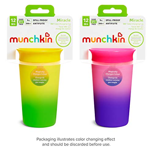 Munchkin® Miracle® 360 Color Changing Sippy Cup, 9 Ounce, 2 Pack, Pink/Yellow