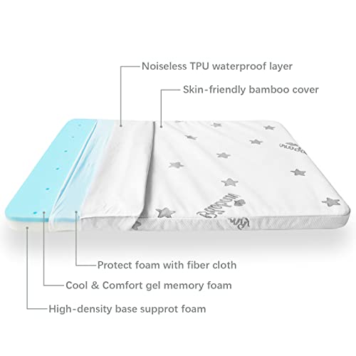 Crib Mattress Topper Memory Foam 2-Inch Fit Standard Crib/Toddler Bed Mattress with Removable Bamboo Crib Mattress Pad Topper Cover Protector Machine Wash & Non-Slip | 52“x 27“