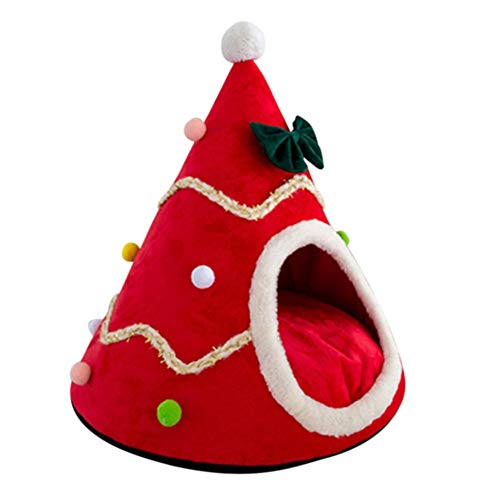 Bed Red Dog Cat Soft Warm Nest Bed Sleeping Bed Plush Cat Cushion Nest Christmas Tree Shape Cave House 1Pcs 38X45Cm
