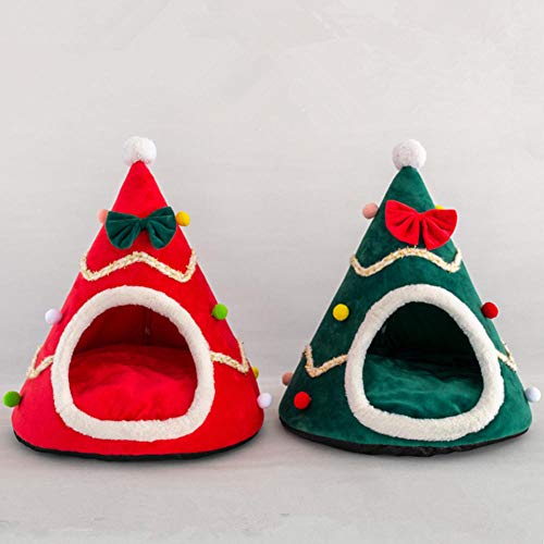 Bed Red Dog Cat Soft Warm Nest Bed Sleeping Bed Plush Cat Cushion Nest Christmas Tree Shape Cave House 1Pcs 38X45Cm