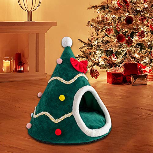 Bed Red Dog Cat Soft Warm Nest Bed Sleeping Bed Plush Cat Cushion Nest Christmas Tree Shape Cave House 1Pcs 38X45Cm