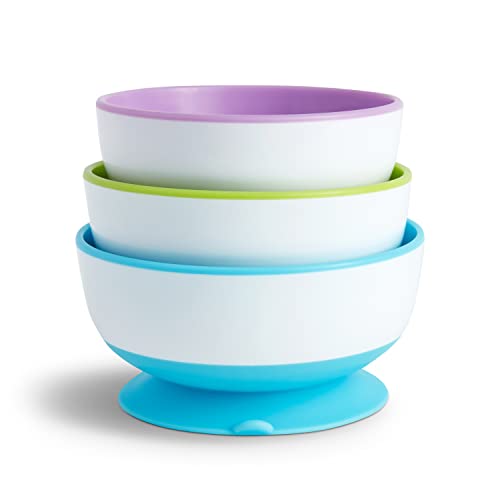Munchkin Stay Put Suction Bowls for Babies and Toddlers, 3 Pack, Blue/Green/Purple
