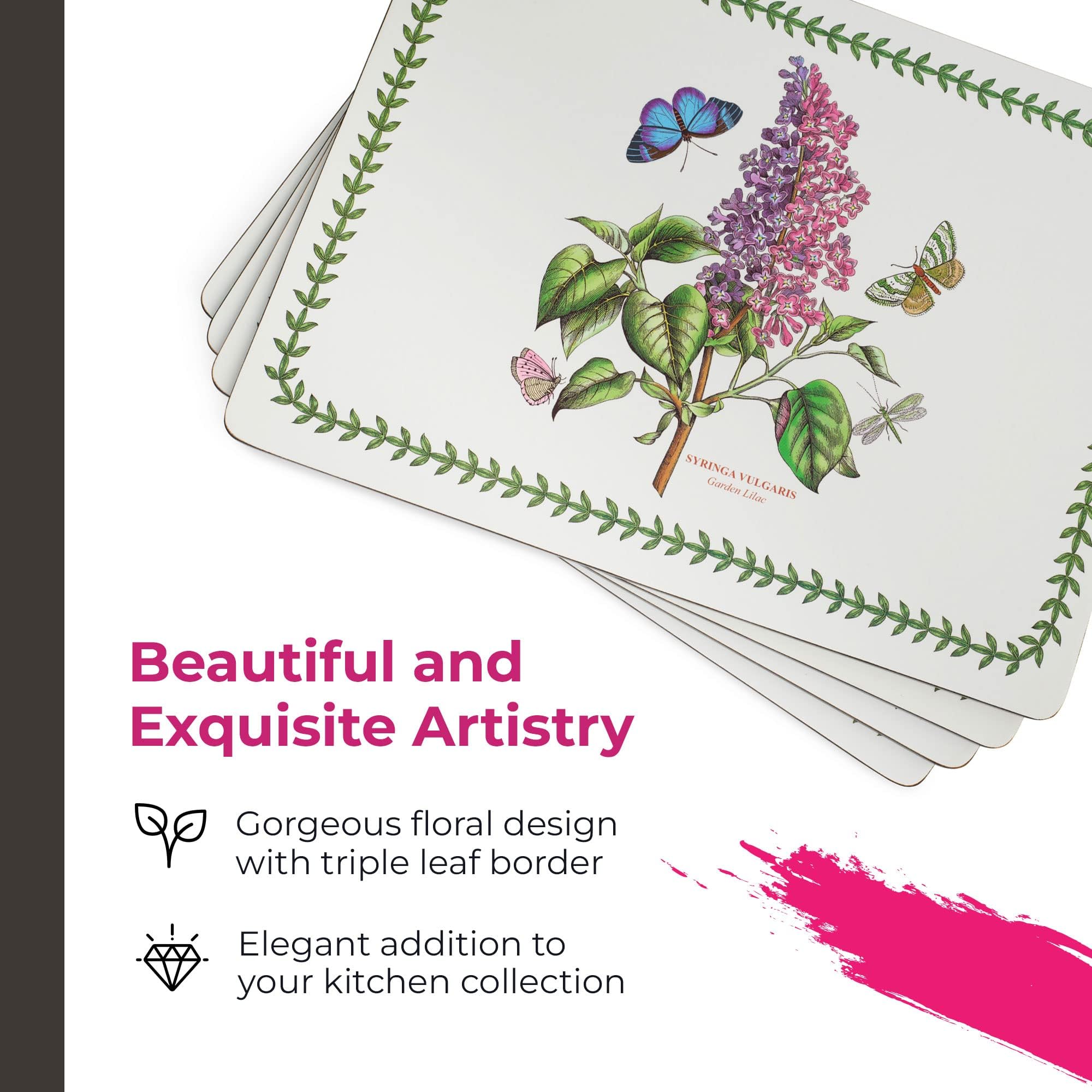 Pimpernel Botanic Garden Collection Placemats | Set of 4 | Heat Resistant Mats | Cork-Backed Board | Hard Placemat Set for Dining Table | Measures 15.7” x 11.7”