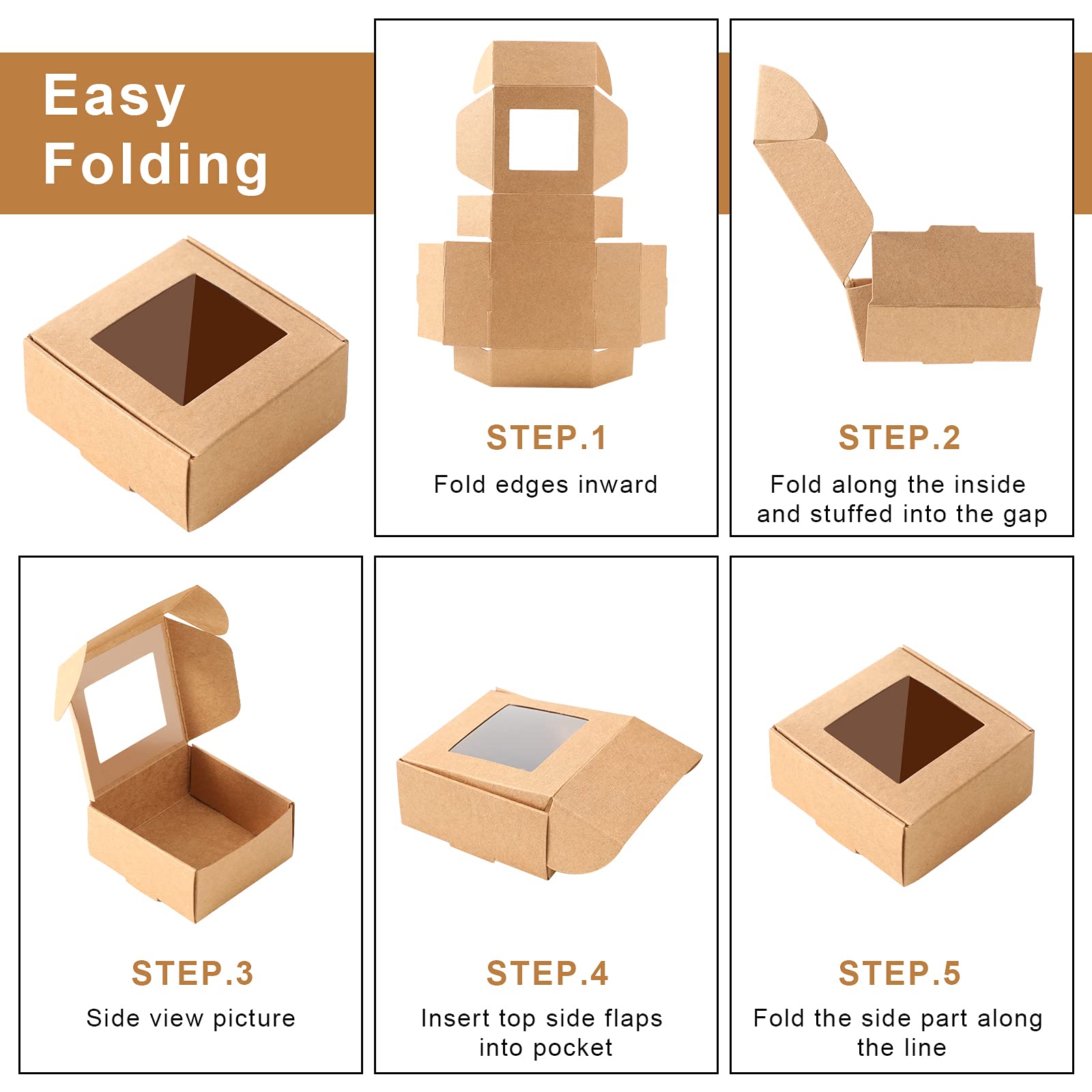 Zonon 30 Pieces Mini Kraft Paper Box with Window Soap Packaging Boxes Present Packaging Box Treat Box for Homemade Soap Favor Treat Bakery Candy (Brown,2.56 x 2.56 x 1.18 Inch)