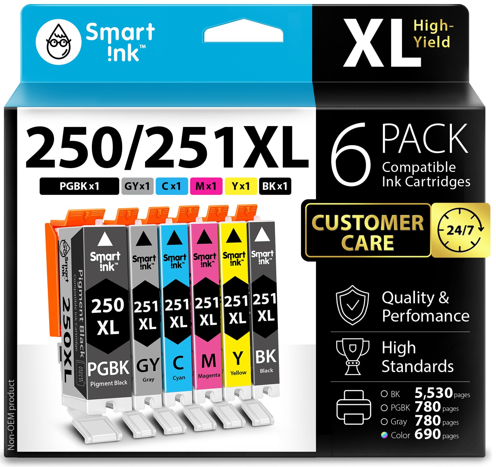 Smart Ink Compatible Ink Cartridge Replacement for Canon PIXMA CLI-251XL PGI-250XL PGI 250 CLI 251 ( 1PGBK & 1BK/C/M/Y/GY 6 Combo Pack ) to use with iP8720 MG6320 MG7120 MG7520
