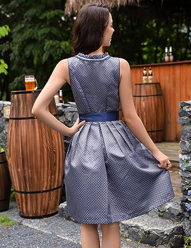 Seoria Womens Oktoberfest Costumes Plus Size 2 Piece Bavarian German Outfits Lace Apron Floral Carnival Dirndl Dress Blue 3XL