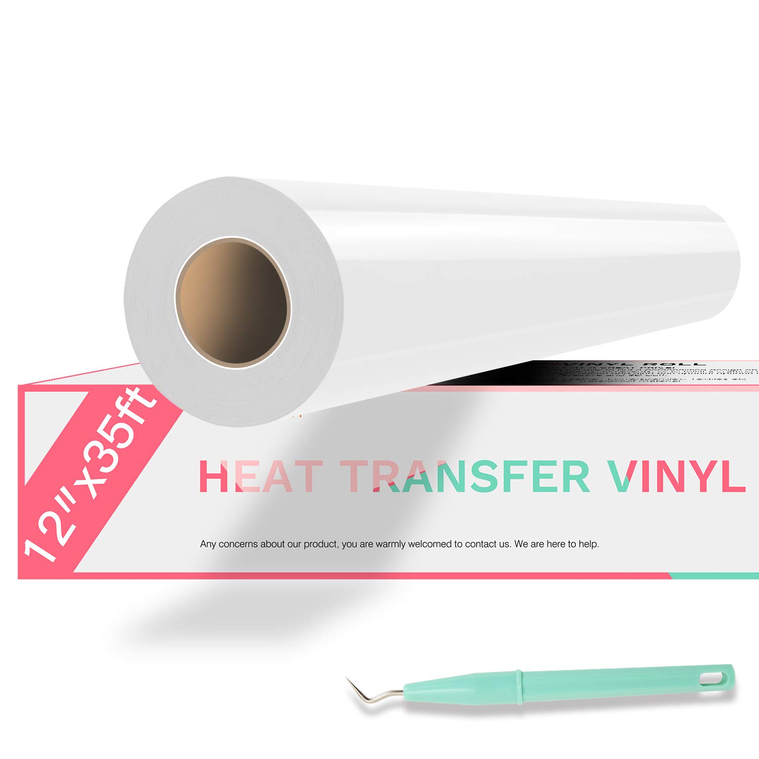 HTVRONT HTV Vinyl Rolls Heat Transfer Vinyl - 12" x 35ft White HTV Vinyl for Shirts, Iron on Vinyl for Cricut & Cameo - Easy to Cut & Weed for Heat Vinyl Design (White)