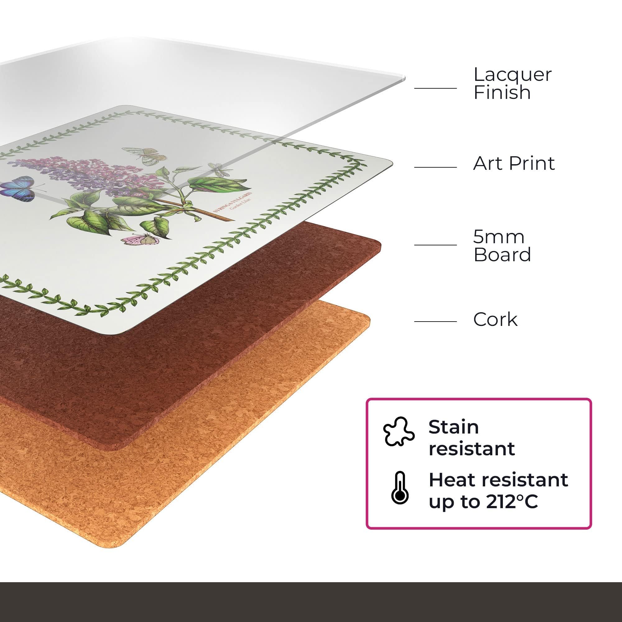 Pimpernel Botanic Garden Collection Placemats | Set of 4 | Heat Resistant Mats | Cork-Backed Board | Hard Placemat Set for Dining Table | Measures 15.7” x 11.7”