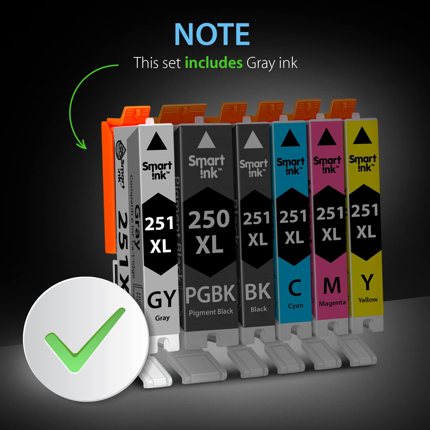 Smart Ink Compatible Ink Cartridge Replacement for Canon PIXMA CLI-251XL PGI-250XL PGI 250 CLI 251 ( 1PGBK & 1BK/C/M/Y/GY 6 Combo Pack ) to use with iP8720 MG6320 MG7120 MG7520
