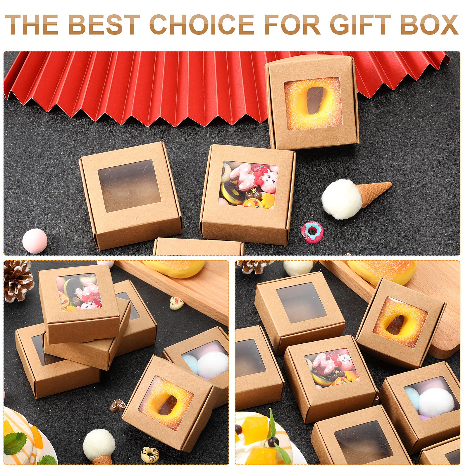 Zonon 30 Pieces Mini Kraft Paper Box with Window Soap Packaging Boxes Present Packaging Box Treat Box for Homemade Soap Favor Treat Bakery Candy (Brown,2.56 x 2.56 x 1.18 Inch)
