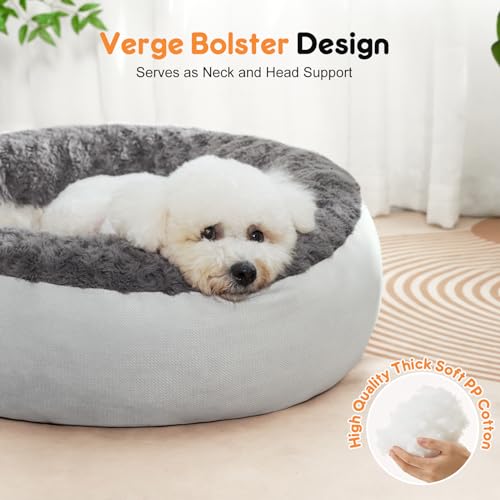 SHU UFANRO Calming Dog Beds for Small Medium Dogs and Cats, Round Dog Cuddler Cozy Bed, Washable Fluffy Plush Pet Bed with Waterproof Bottom (23"x 23"x 8")