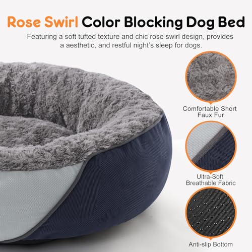SHU UFANRO Calming Dog Beds for Small Medium Dogs and Cats, Round Dog Cuddler Cozy Bed, Washable Fluffy Plush Pet Bed with Waterproof Bottom (23"x 23"x 8")