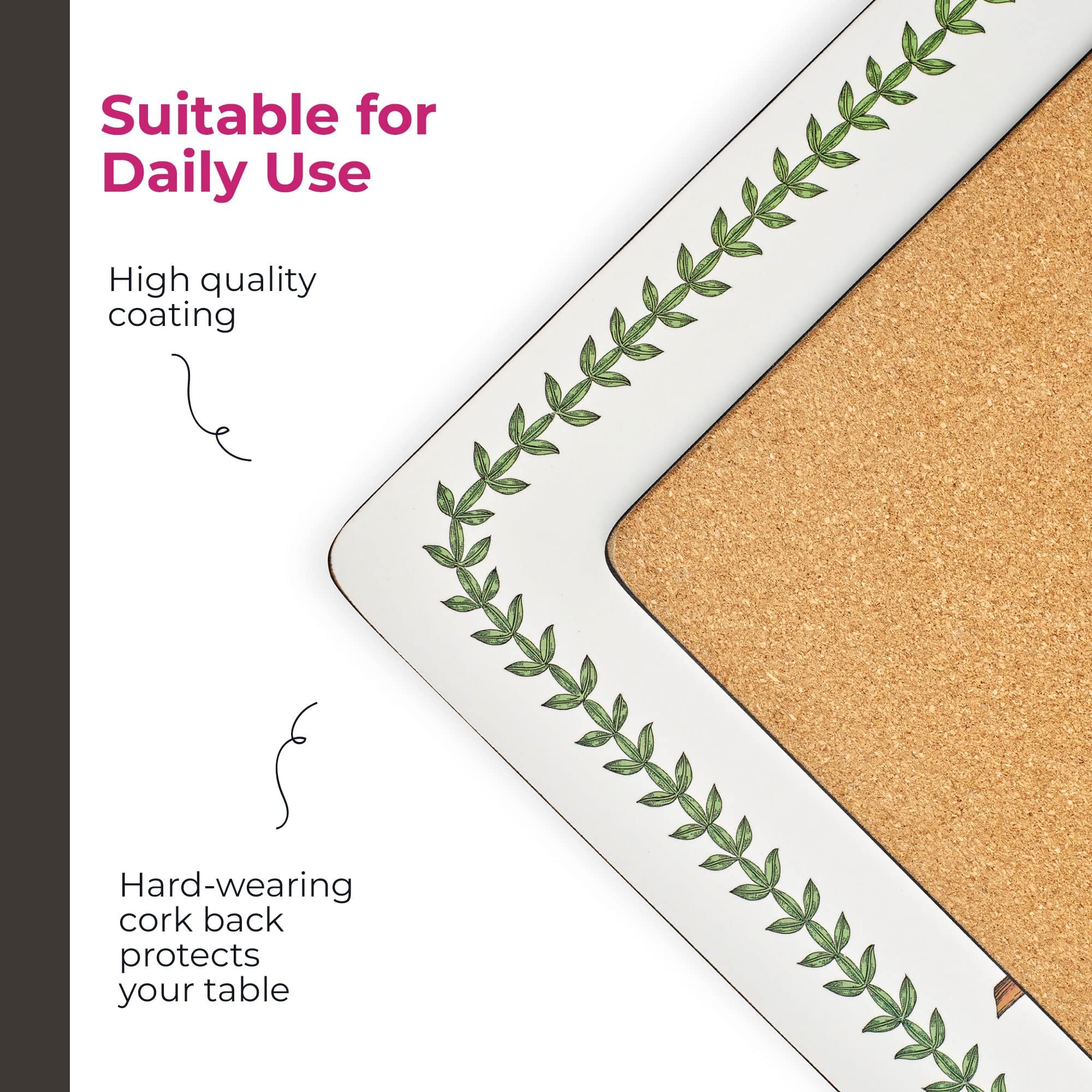 Pimpernel Botanic Garden Collection Placemats | Set of 4 | Heat Resistant Mats | Cork-Backed Board | Hard Placemat Set for Dining Table | Measures 15.7” x 11.7”