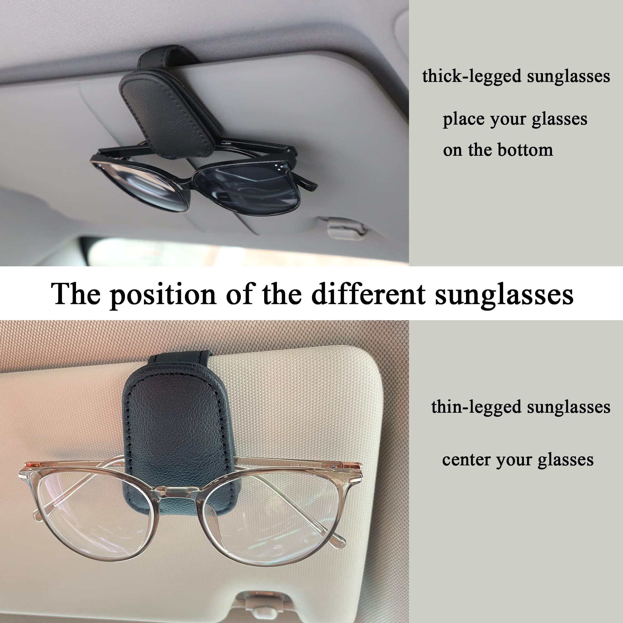 Sunglasses Holders for Car Sun Visor, 2pack Magnetic Leather Glasses Eyeglass Hanger Clip for Car, Visor Sunglasses Holder Clip Car Accessories for Truck
