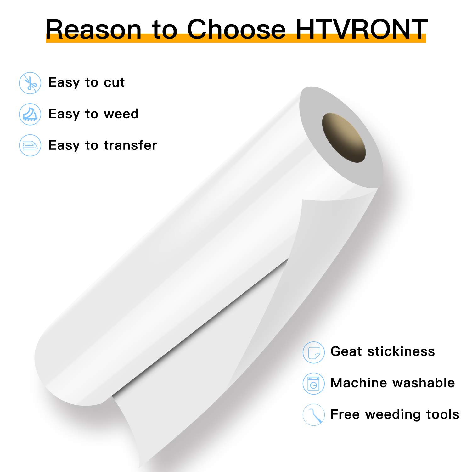 HTVRONT HTV Vinyl Rolls Heat Transfer Vinyl - 12" x 35ft White HTV Vinyl for Shirts, Iron on Vinyl for Cricut & Cameo - Easy to Cut & Weed for Heat Vinyl Design (White)