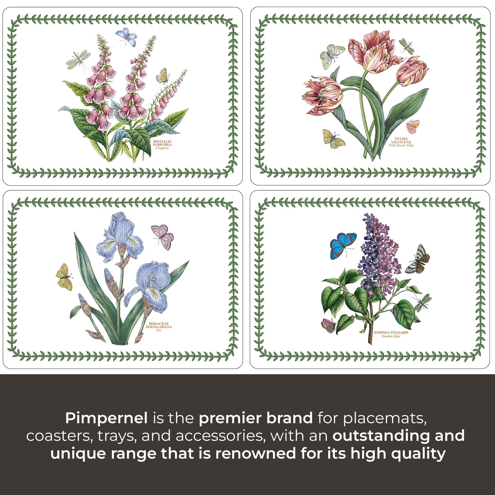 Pimpernel Botanic Garden Collection Placemats | Set of 4 | Heat Resistant Mats | Cork-Backed Board | Hard Placemat Set for Dining Table | Measures 15.7” x 11.7”