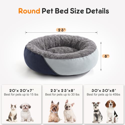 SHU UFANRO Calming Dog Beds for Small Medium Dogs and Cats, Round Dog Cuddler Cozy Bed, Washable Fluffy Plush Pet Bed with Waterproof Bottom (23"x 23"x 8")