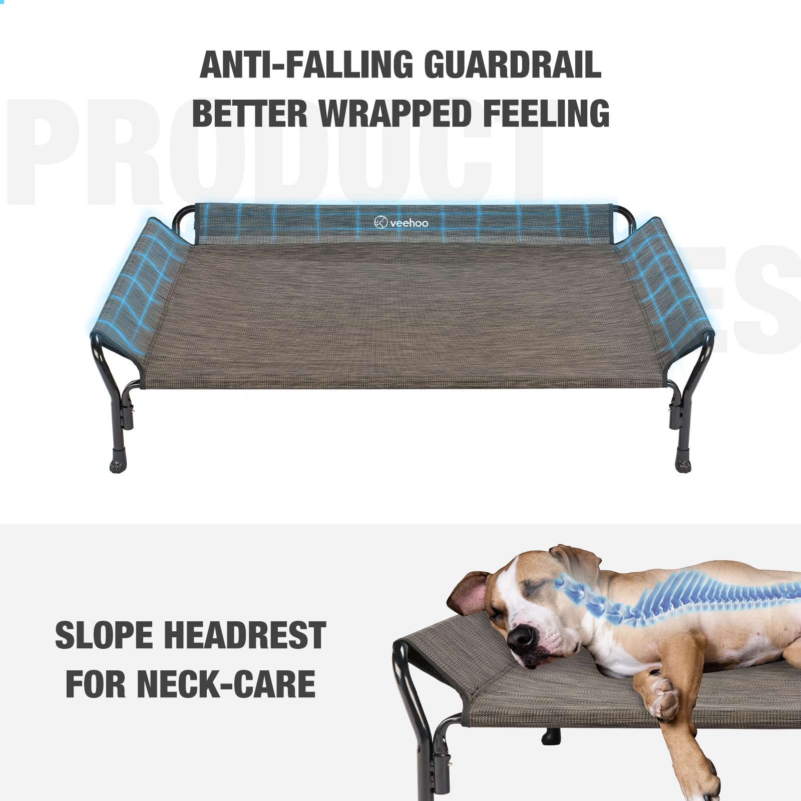 Veehoo Cooling Elevated Dog Bed, Guardrail, Chewproof Frame with Washable & Breathable Teslin Mesh, Non-Slip Dog Sofa Bed Cot for Indoor & Outdoor, X Large, Brown