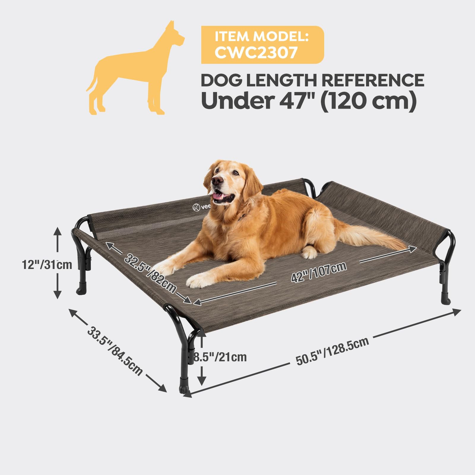 Veehoo Cooling Elevated Dog Bed, Guardrail, Chewproof Frame with Washable & Breathable Teslin Mesh, Non-Slip Dog Sofa Bed Cot for Indoor & Outdoor, X Large, Brown