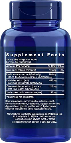 Life Extension Immune Senescence Protection Formula Standardized Cistanche Reishi Pu-erh Tea 60 Vtabs