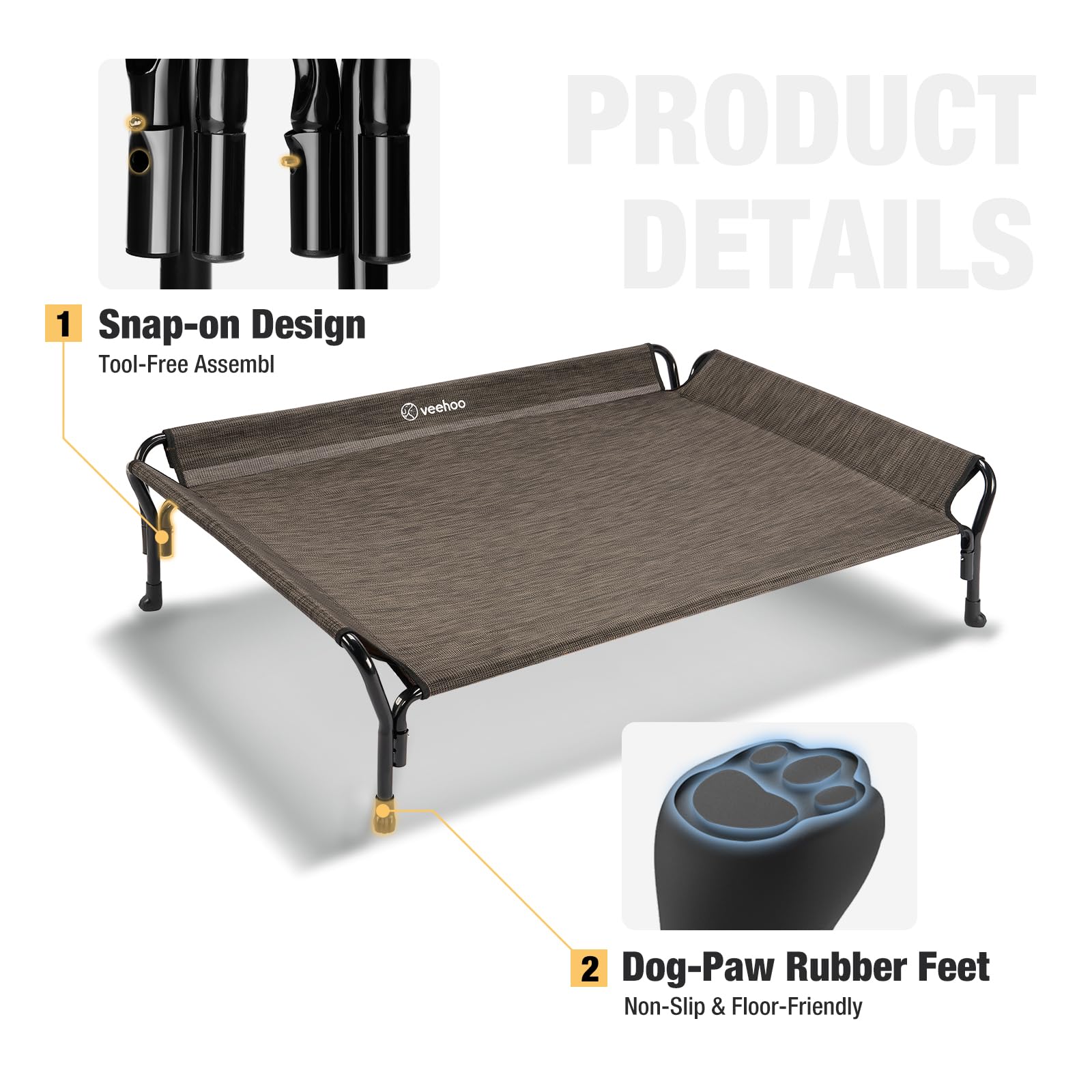 Veehoo Cooling Elevated Dog Bed, Guardrail, Chewproof Frame with Washable & Breathable Teslin Mesh, Non-Slip Dog Sofa Bed Cot for Indoor & Outdoor, X Large, Brown