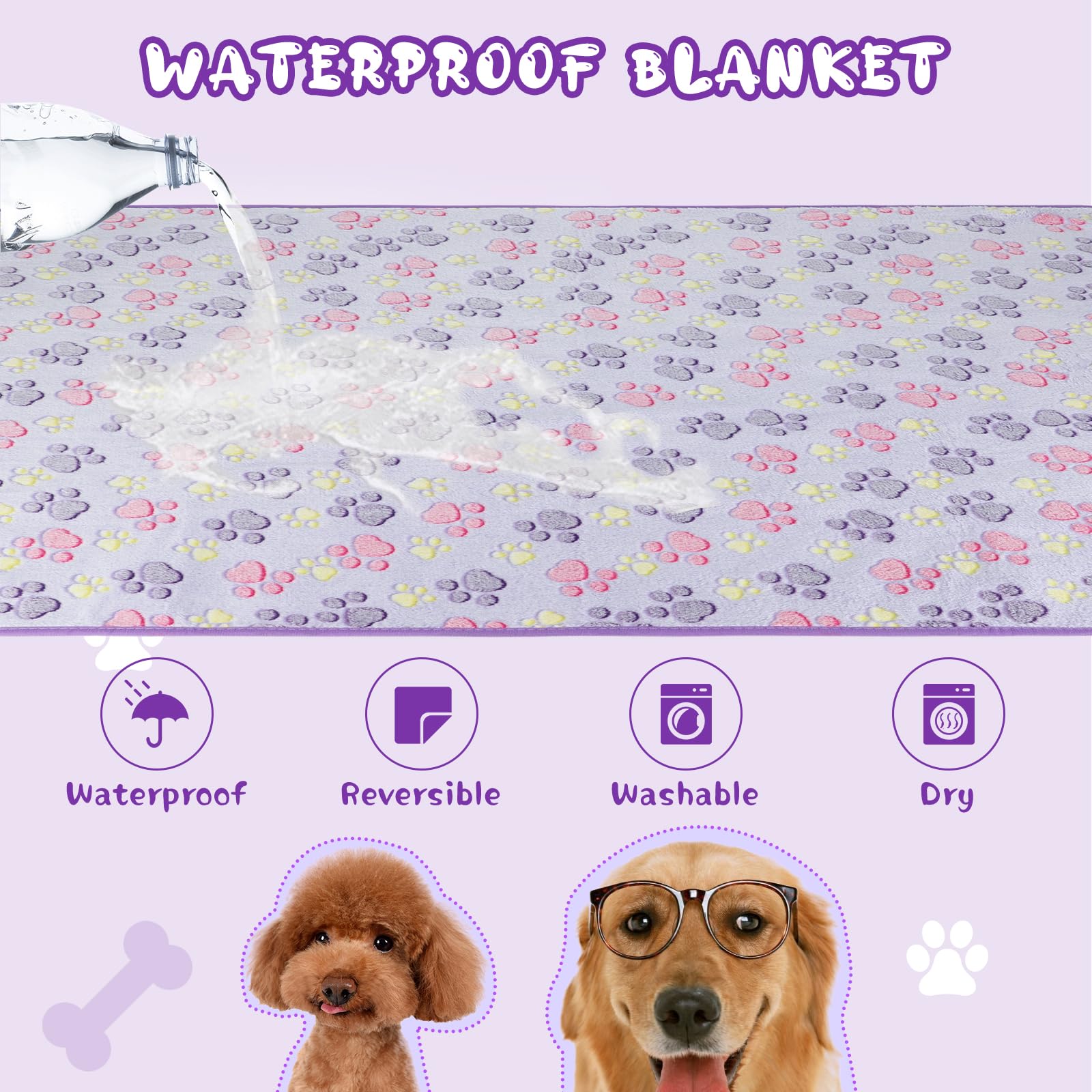 YUEPET Waterproof Dog Blankets, 2 Pack Washable Dog Blankets for Bed Couch Sofa Protector Fleece Flannel Puppy Blanket Soft Plush Reversible Throw Blanket for Small Dogs Puppy Cat 23"×16"(Purple+Pink)