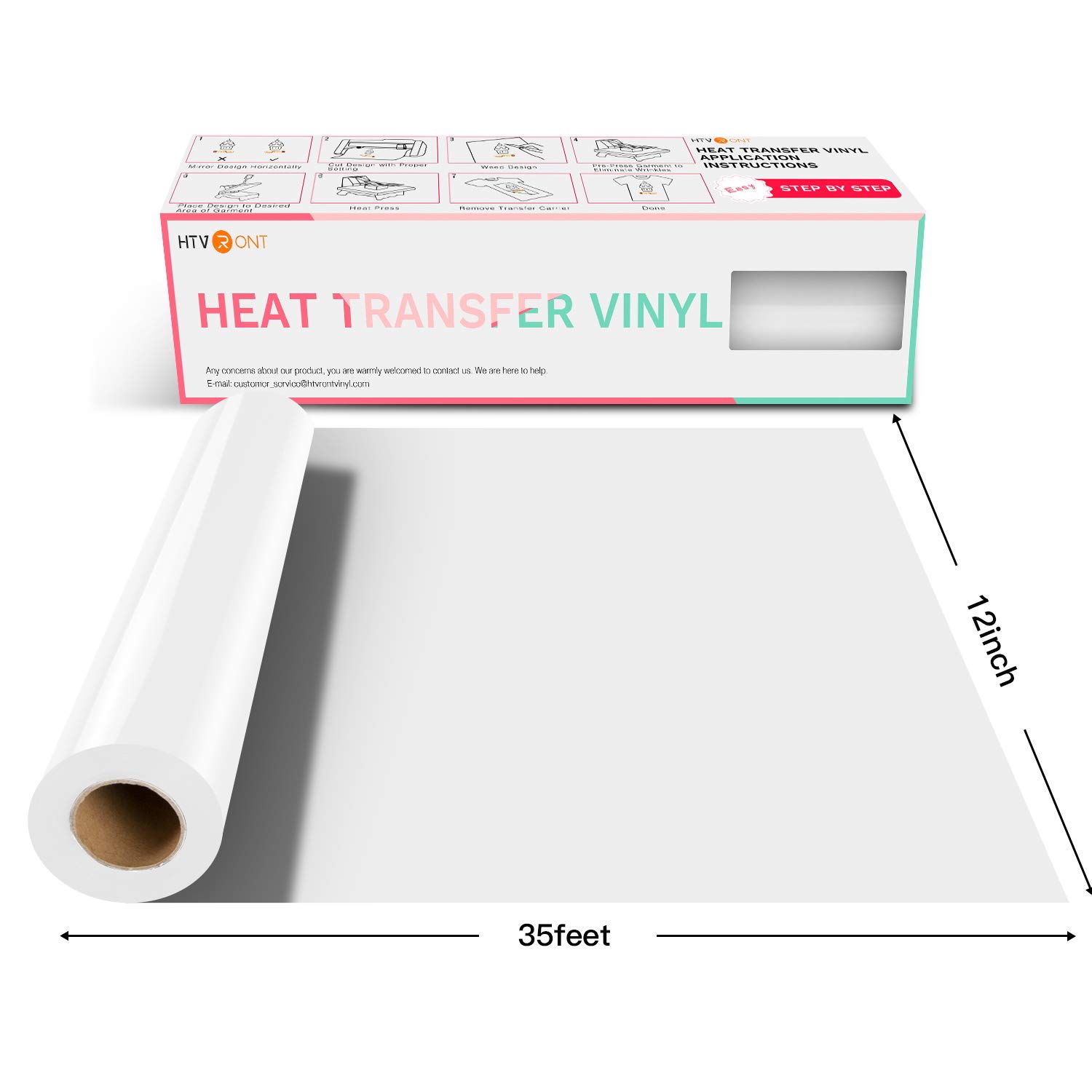 HTVRONT HTV Vinyl Rolls Heat Transfer Vinyl - 12" x 35ft White HTV Vinyl for Shirts, Iron on Vinyl for Cricut & Cameo - Easy to Cut & Weed for Heat Vinyl Design (White)