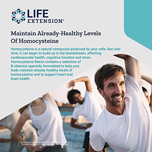 Life Extension Homocysteine Resist - 60 Vegetarian Capsules (Pack of 2) Vitamin B2, B6 & B12 + Folate - Once-Daily, Non-GMO, Gluten-Free