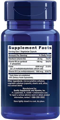 Life Extension Homocysteine Resist - 60 Vegetarian Capsules (Pack of 2) Vitamin B2, B6 & B12 + Folate - Once-Daily, Non-GMO, Gluten-Free