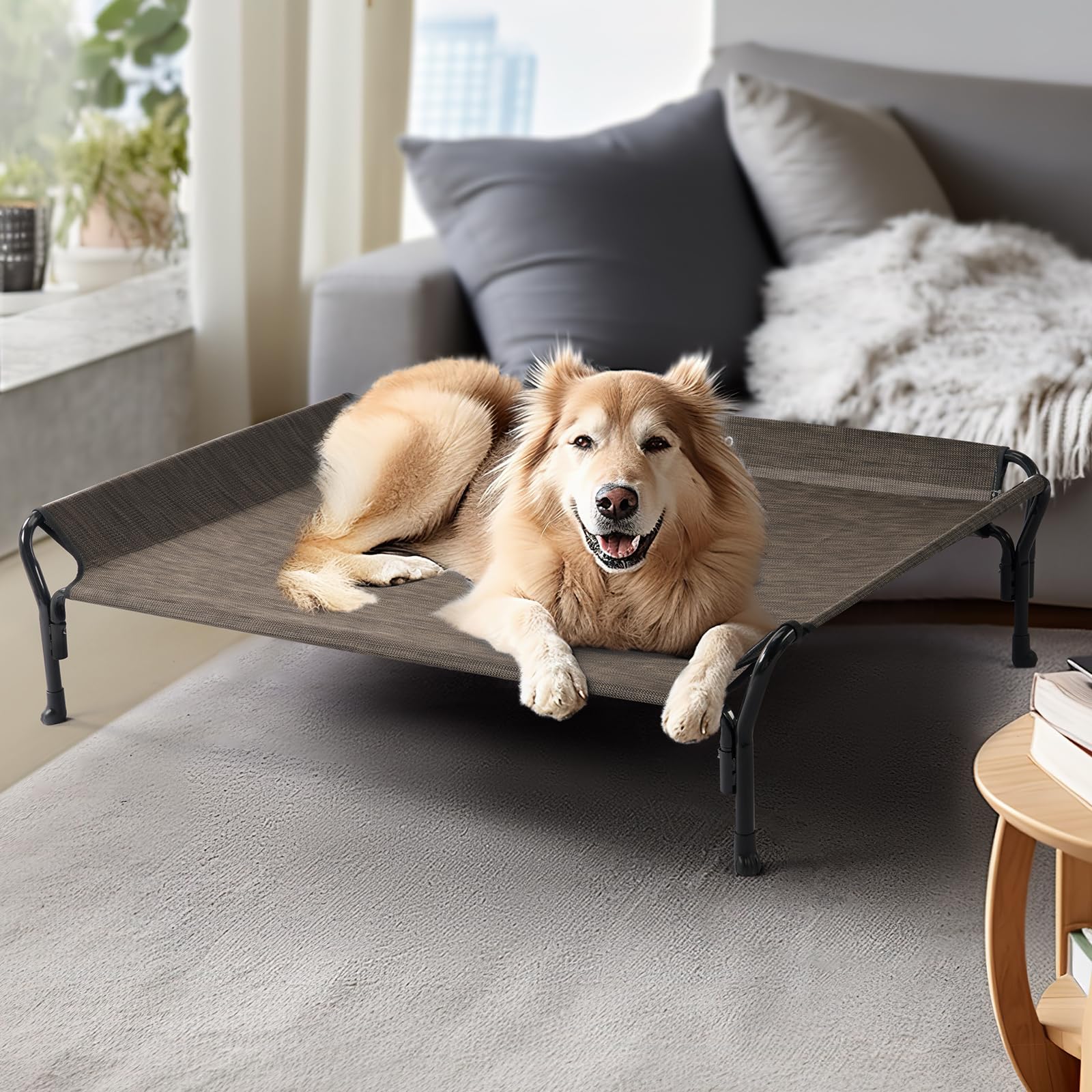 Veehoo Cooling Elevated Dog Bed, Guardrail, Chewproof Frame with Washable & Breathable Teslin Mesh, Non-Slip Dog Sofa Bed Cot for Indoor & Outdoor, X Large, Brown