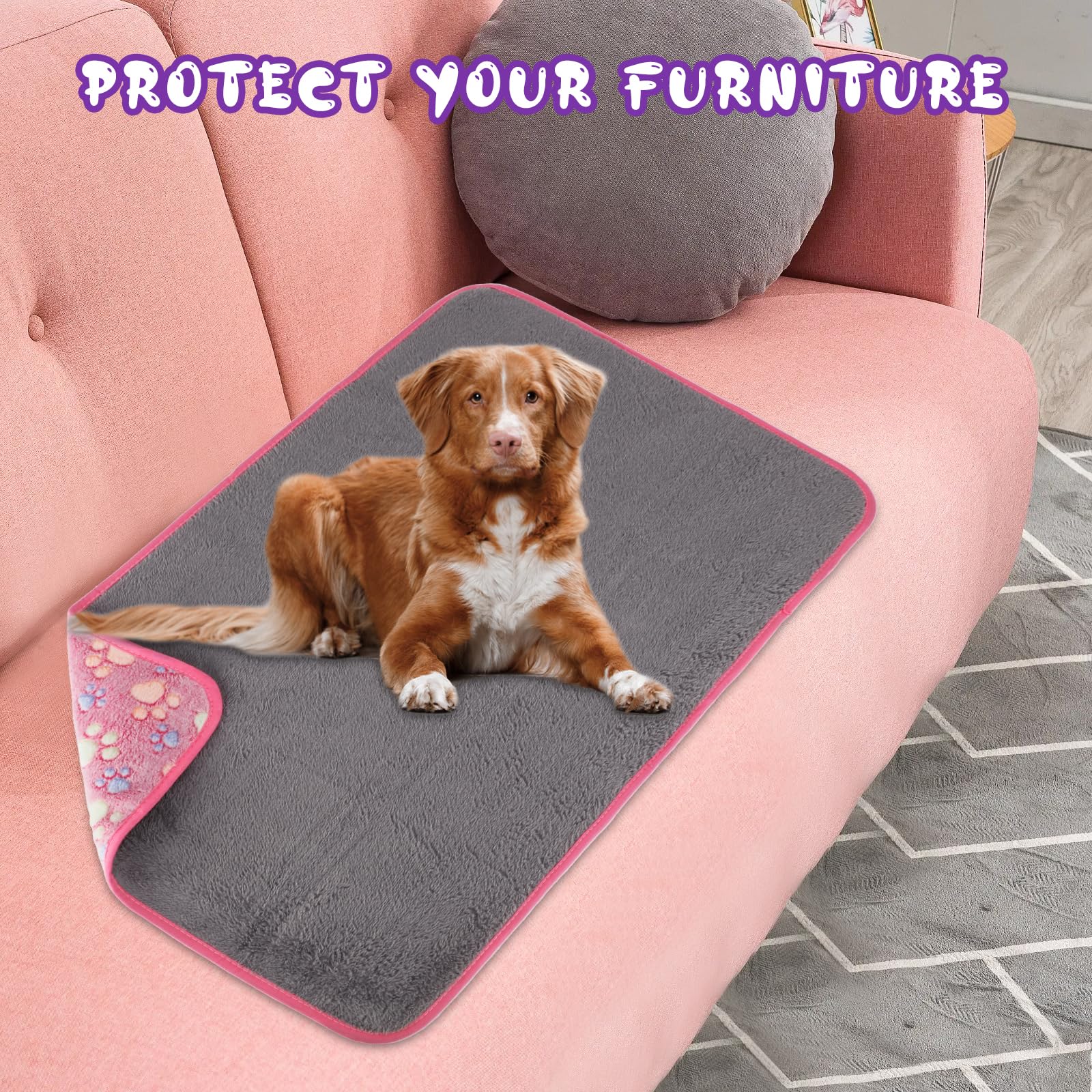 YUEPET Waterproof Dog Blankets, 2 Pack Washable Dog Blankets for Bed Couch Sofa Protector Fleece Flannel Puppy Blanket Soft Plush Reversible Throw Blanket for Small Dogs Puppy Cat 23"×16"(Purple+Pink)