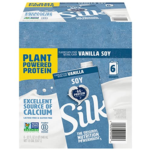 Silk Shelf-Stable Soy Milk, Vanilla, Dairy-Free, Vegan, Non-GMO Project Verified, 1 Quart (Pack of 6)