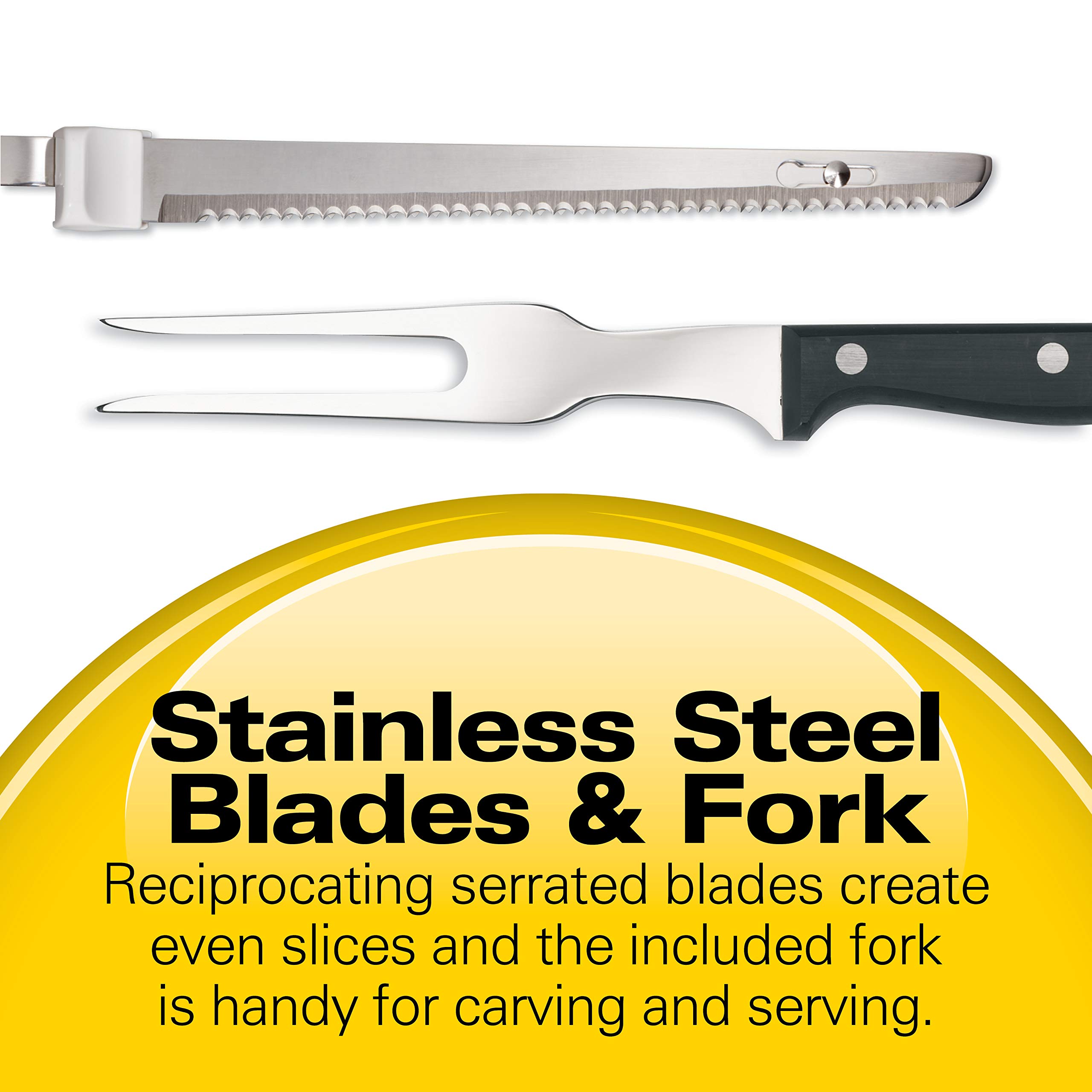 Hamilton Beach Electric Knife for Carving Meats, Poultry, Bread, Crafting Foam & More, with Reciprocating Serrated Stainless Steel Blades, Ergonomic Design, Storage Case + Fork Included, White