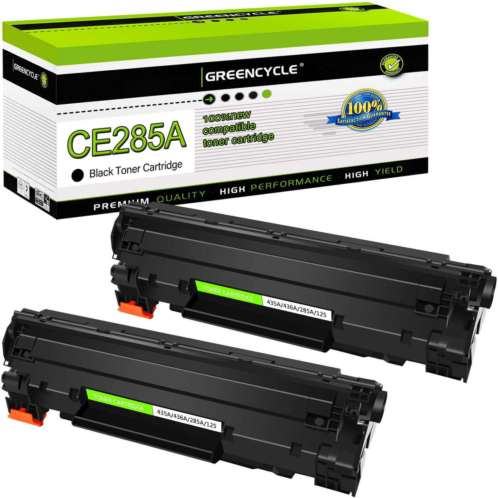 greencycle Compatible Toner Cartridge Replacement for HP 85A CE285A 35A CB435A 36A CB436A Universal Version for Laserjet P1005 P1006 P1009 P1102w P1109w M1212nf M1522 P1505n Printer (Black, 2-Pack)
