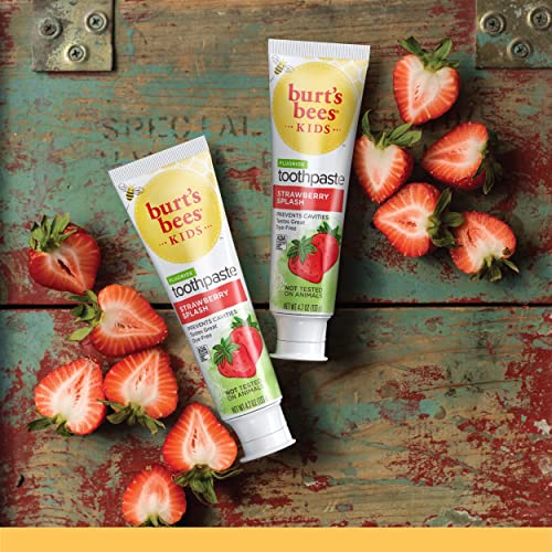 Burt’s Bees Kids Toothpaste, Strawberry Flavor, with Fluoride, Strawberry Splash, 4.7 oz, Pack of 4