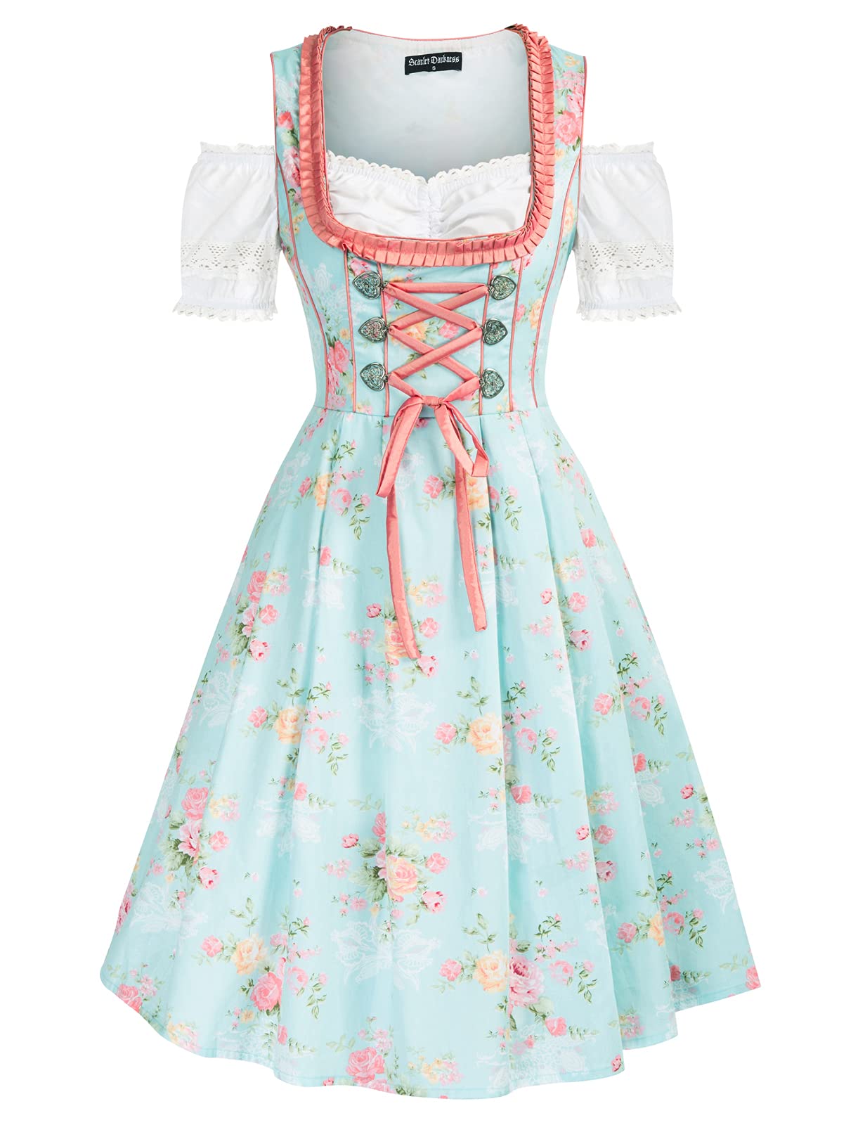Women's German Oktoberfest Costumes 3 Pcs Bavarian Dirndl Dress Pink and Blue M