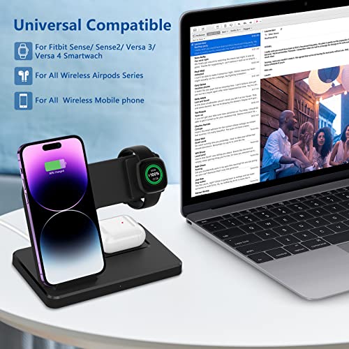 OenFoto 3 in 1 Charging Station Compatible with Fitbit Versa3/ Versa4/Sense/ Sense2β Charging Cable Dock for Versa 3 Smartwatch with Samsung Galaxy S22 Ultra S21 Note 20, AirPods Pro, Galaxy Buds Pro
