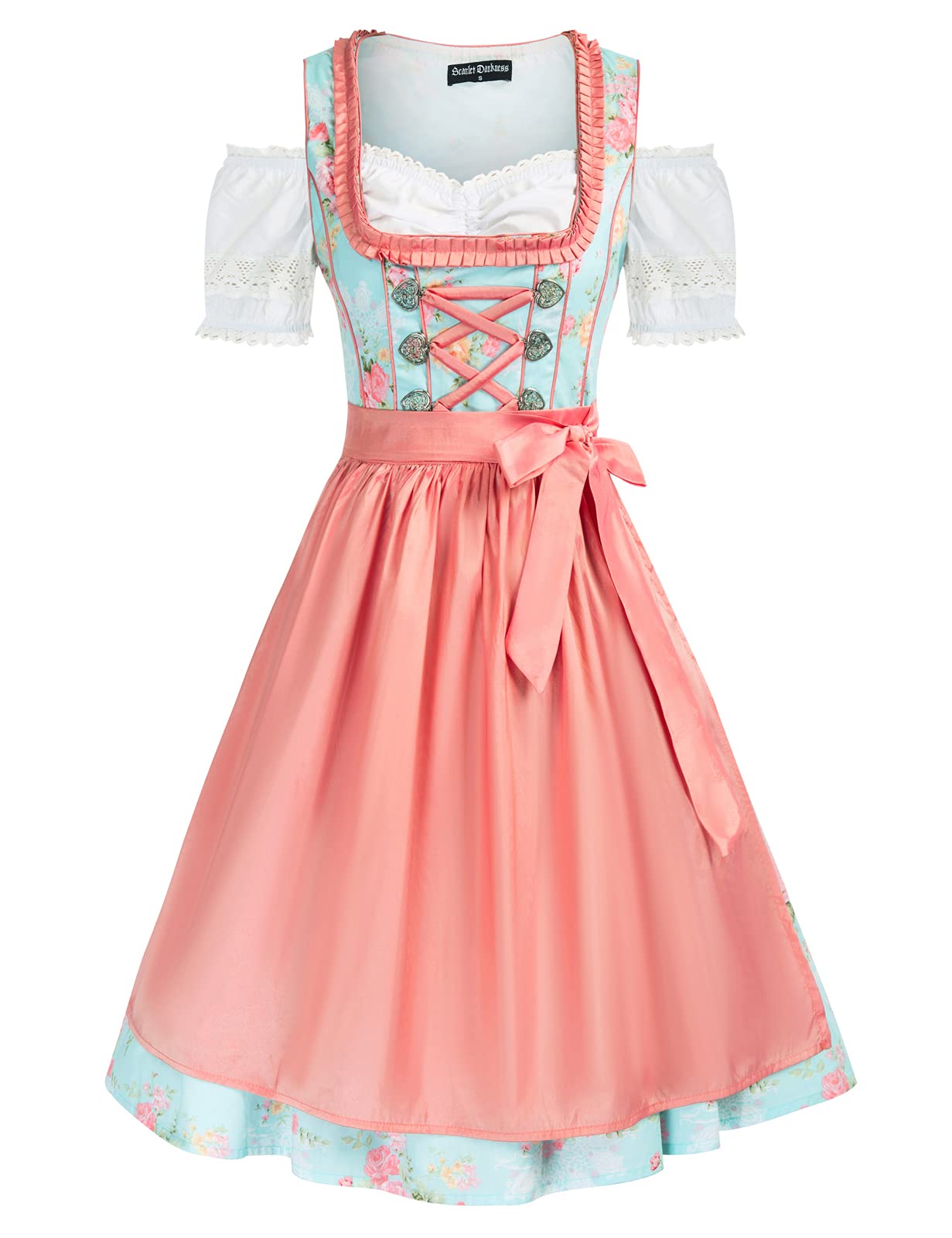 Women's German Oktoberfest Costumes 3 Pcs Bavarian Dirndl Dress Pink and Blue M