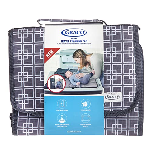 Graco Portable Baby Diaper Changing Table Pad Bag with Wipe & Travel Essentials Pockets - Deluxe Compact Clean Padded Infant Changer Mat - Unisex Grey