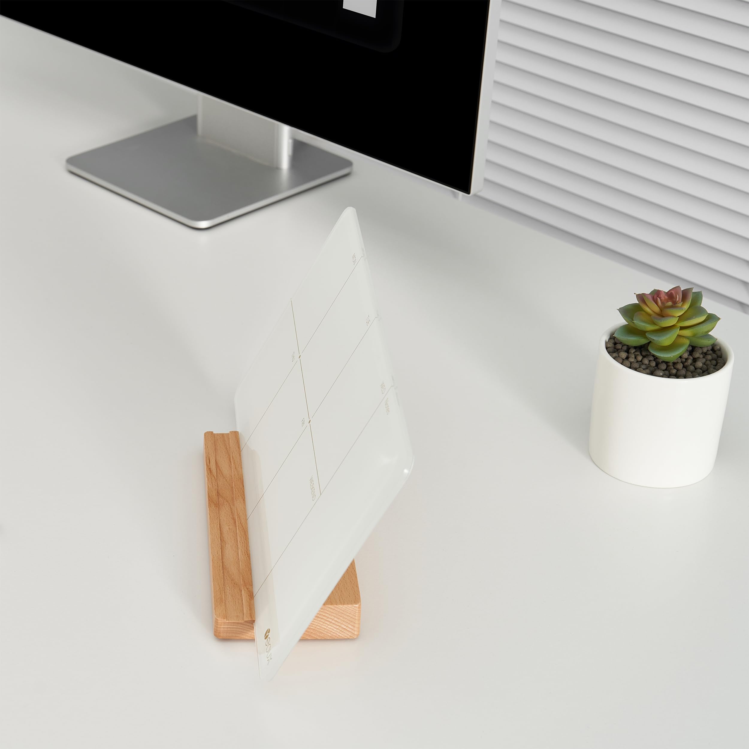 Desktop Glass Weekly Planner Whiteboard with Detachable Wood Stand,Small Portable Dry Erase Calendar to Do List White Board 12x6" for Office, Home, Schools, Marker&Eraser Included, Yeoux