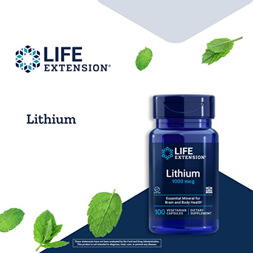 Life Extension Lithium 1000 mcg - for Brain Health, Anti-Aging & Longevity - Memory & Cognition, Mood Support Supplement -Once Daily - Gluten-Free, Non-GMO - 100 Count
