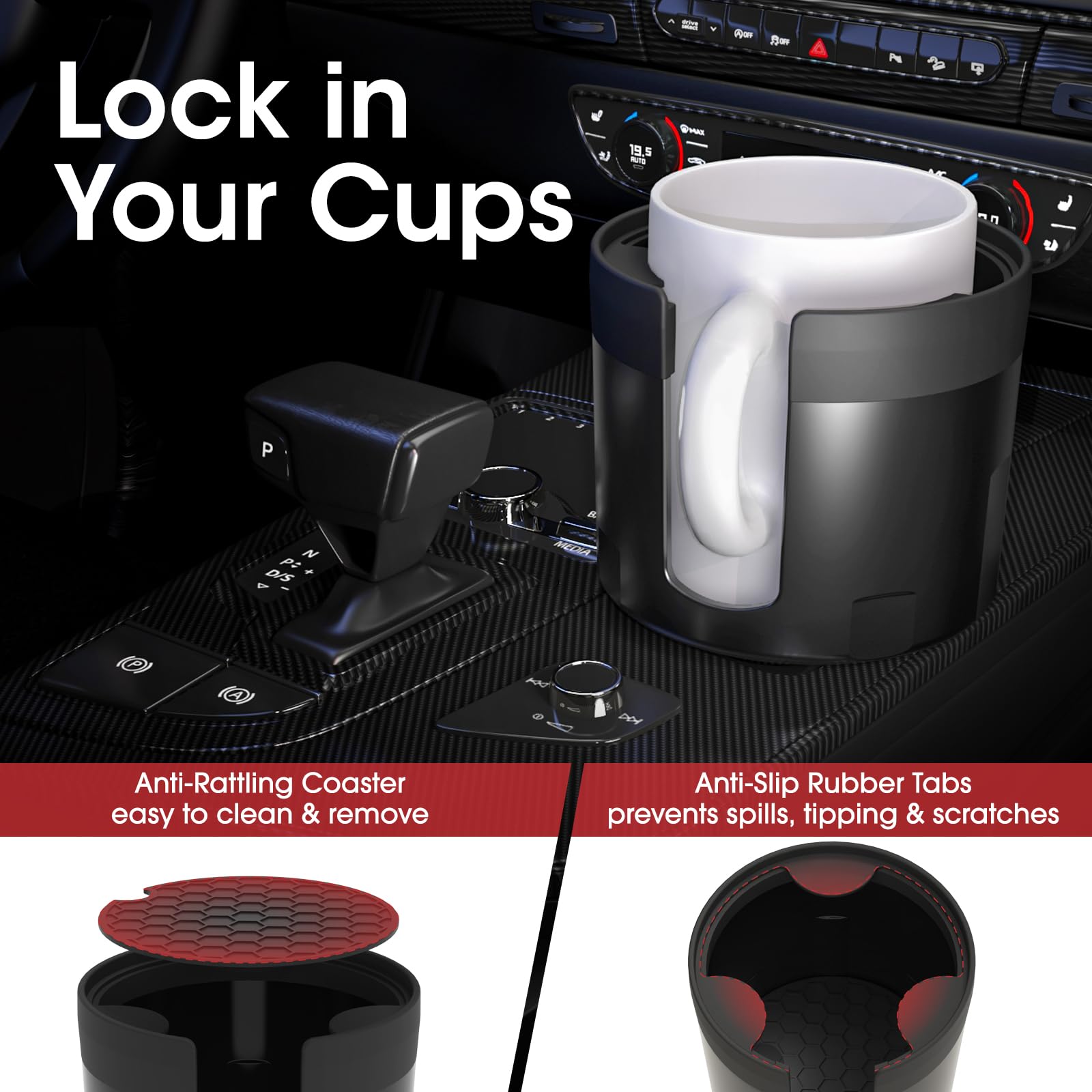 AUJEN Cup Holder Expander for Car - Upgraded Extender Cup Holder w/Offset Option, Adjustable Car Cup Holder Expander, Versatile Car Accessories,Large Bottles & Big Drinks,1 Pieces