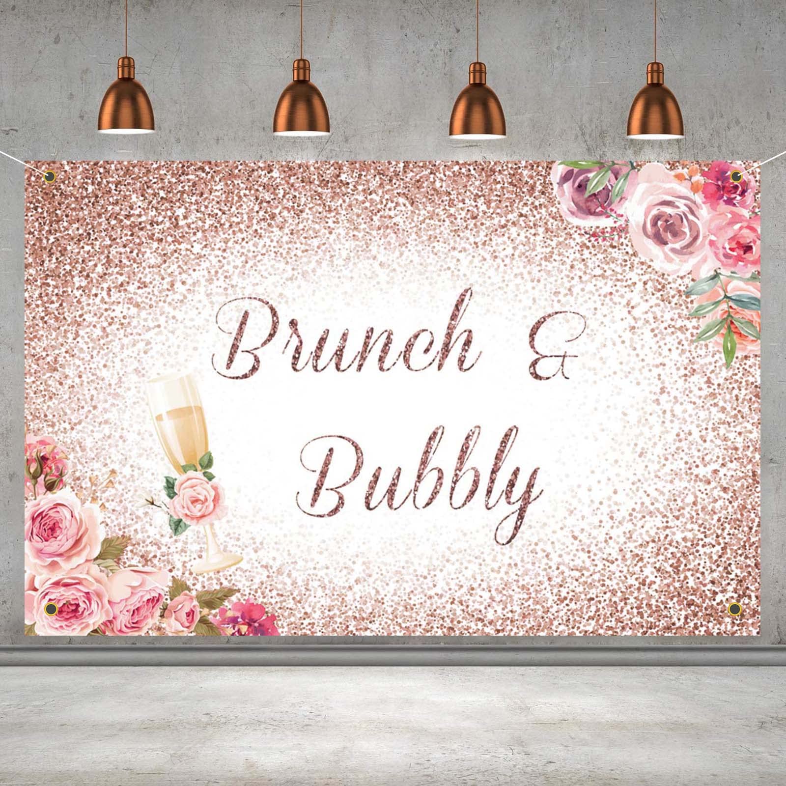 P.G Collin Brunch & Bubbly Floral Glitter Banner Backdrop Sign Bridal Wedding Shower Bachelorette Party Decorations Supplies for Women 6 x 4ft Rose Gold…,Rose Gold