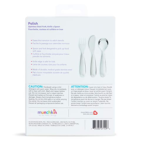 Munchkin® Polish™ Stainless Steel Toddler Fork, Knife and Spoon Utensil Set, 3 Piece