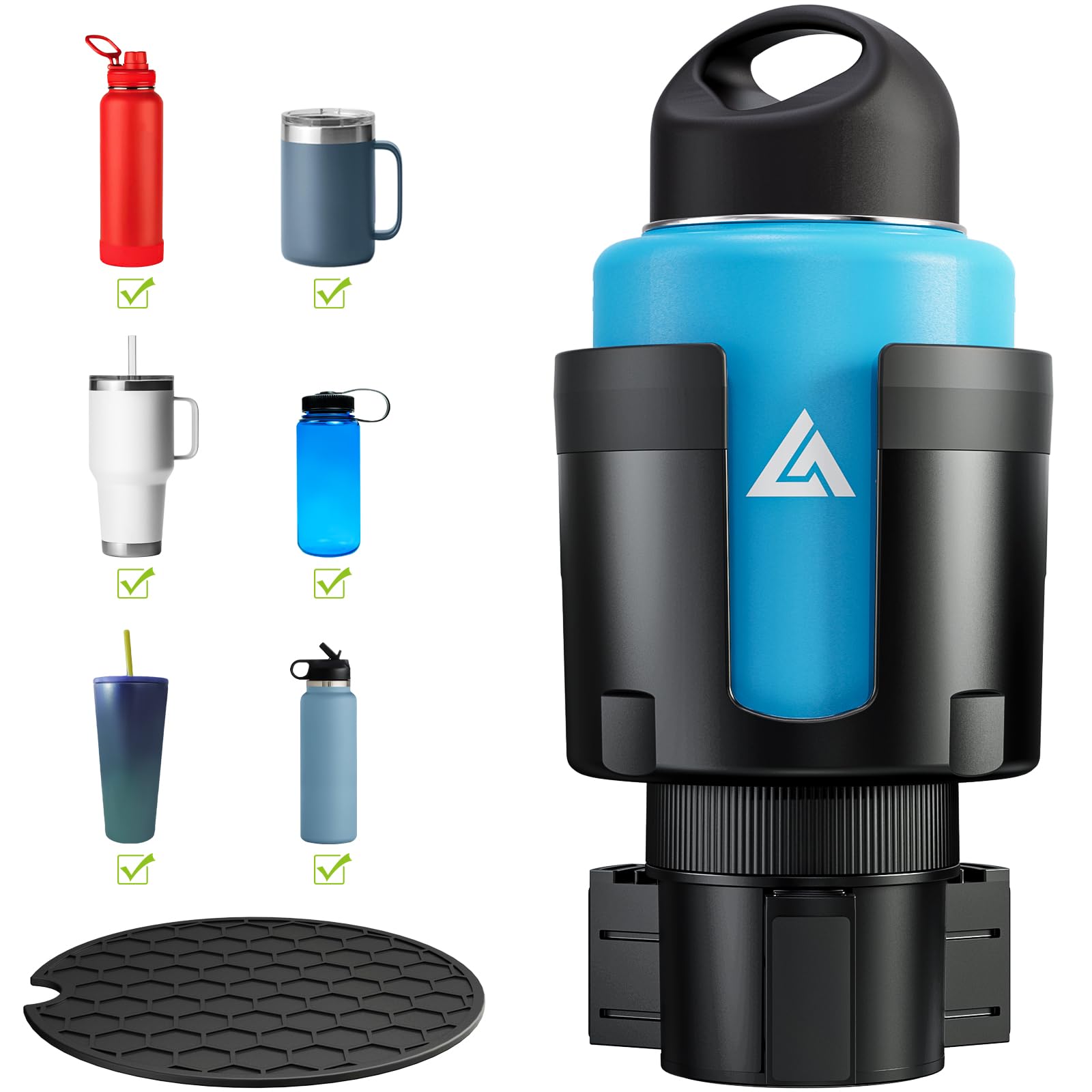 AUJEN Cup Holder Expander for Car - Upgraded Extender Cup Holder w/Offset Option, Adjustable Car Cup Holder Expander, Versatile Car Accessories,Large Bottles & Big Drinks,1 Pieces
