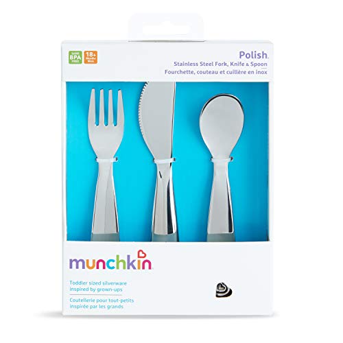 Munchkin® Polish™ Stainless Steel Toddler Fork, Knife and Spoon Utensil Set, 3 Piece