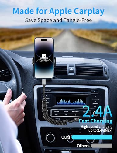 Coiled Lightning Cable for Car (3FT/6FT), 2Pack Retractable iPhone Charger Cord Fast Charging, [MFi Certified] Short Apple CarPlay USB to Lightning Cord for iPhone 14 13 12 11 Pro Max XR XS 8 SE, iPad